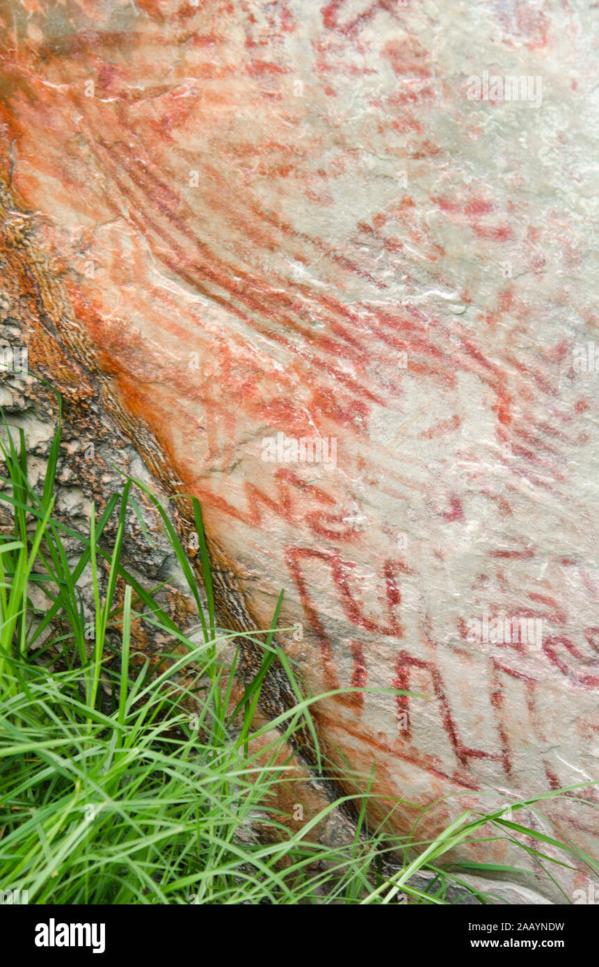 Rock with pictogram of Muisca pre-Columbian culture in the Piedras del ...