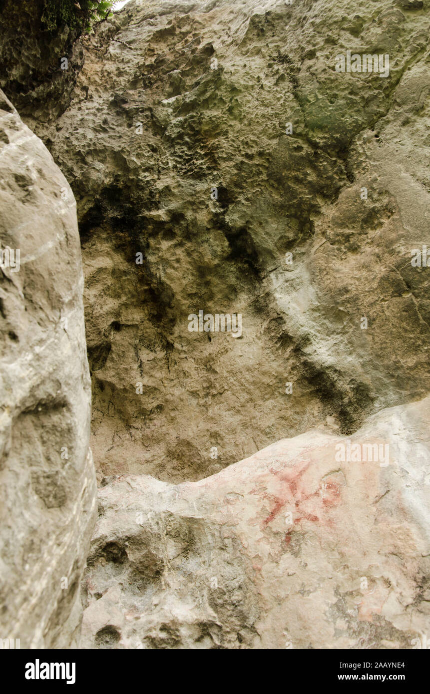 Rock with pictogram of Muisca pre-Columbian culture in the Piedras del ...