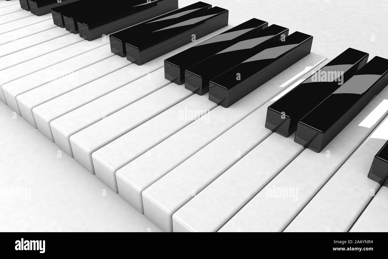 3D render, Piano keys with treble clef notes . Musical background Stock ...