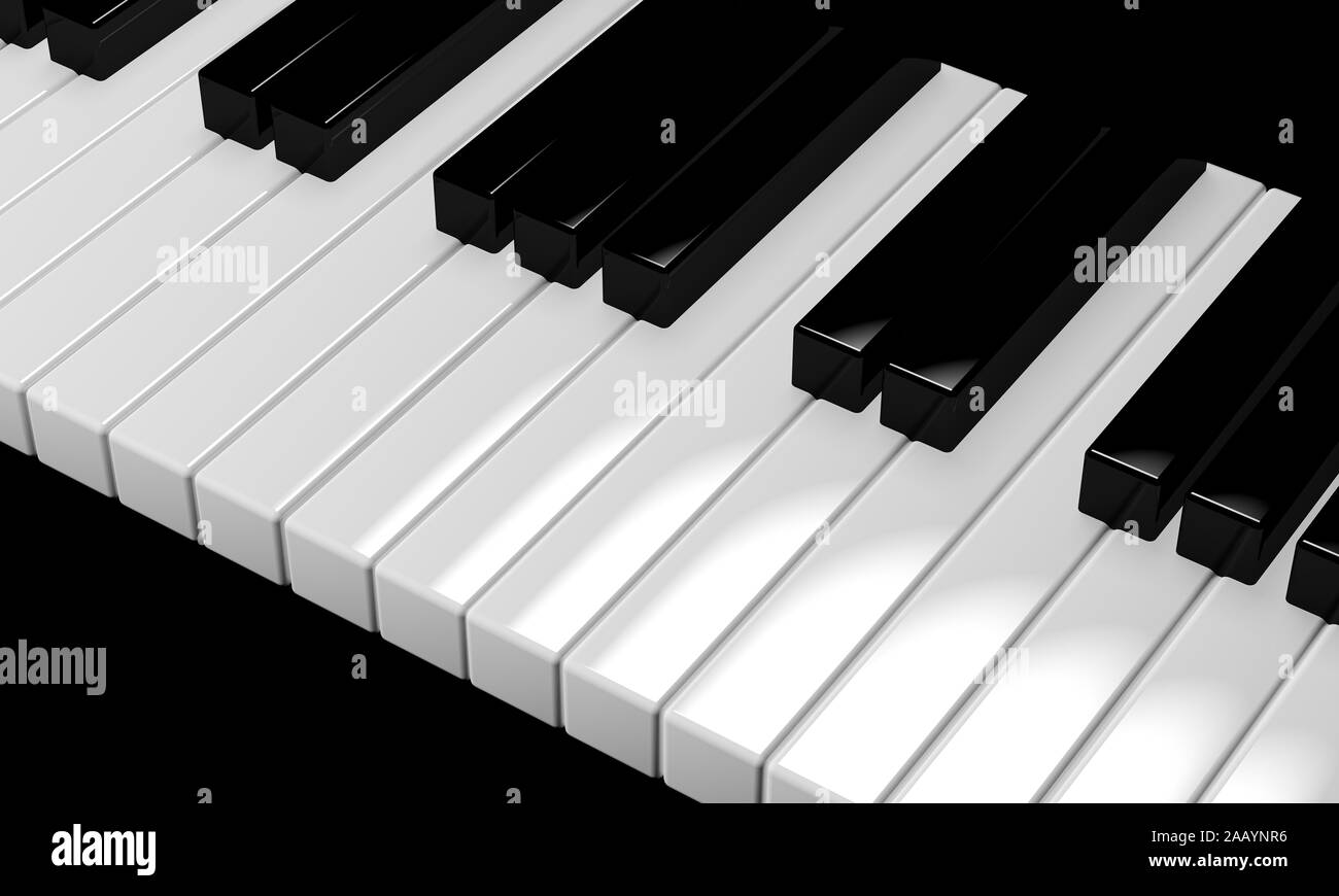 3D render, Piano keys with treble clef notes . Musical background Stock ...