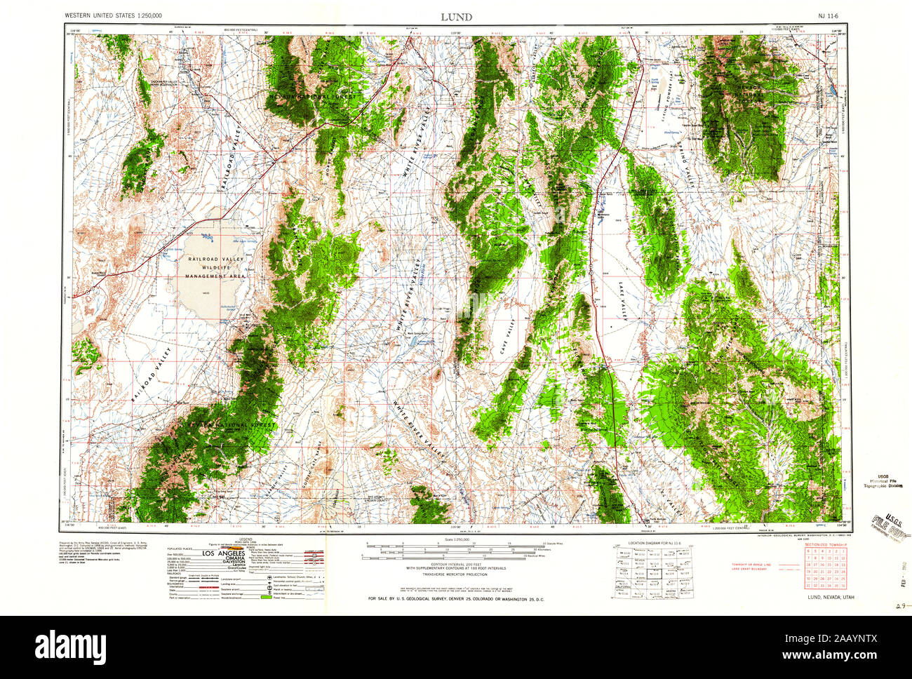 USGS TOPO Map Nevada NV Lund 321731 1960 250000 Restoration Stock Photo ...
