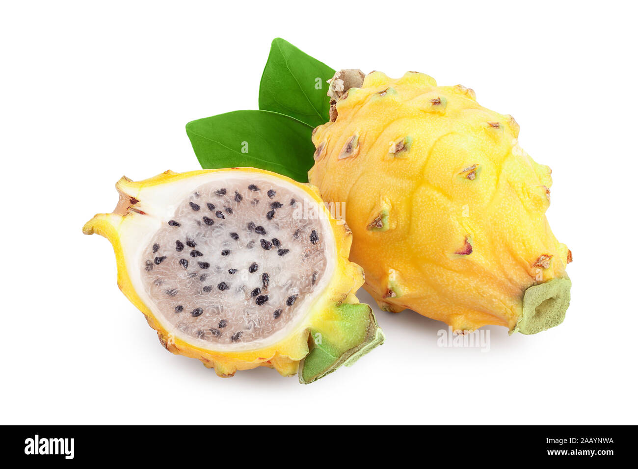 Ripe Dragon fruit, Pitaya or Pitahaya yellow isolated on white ...