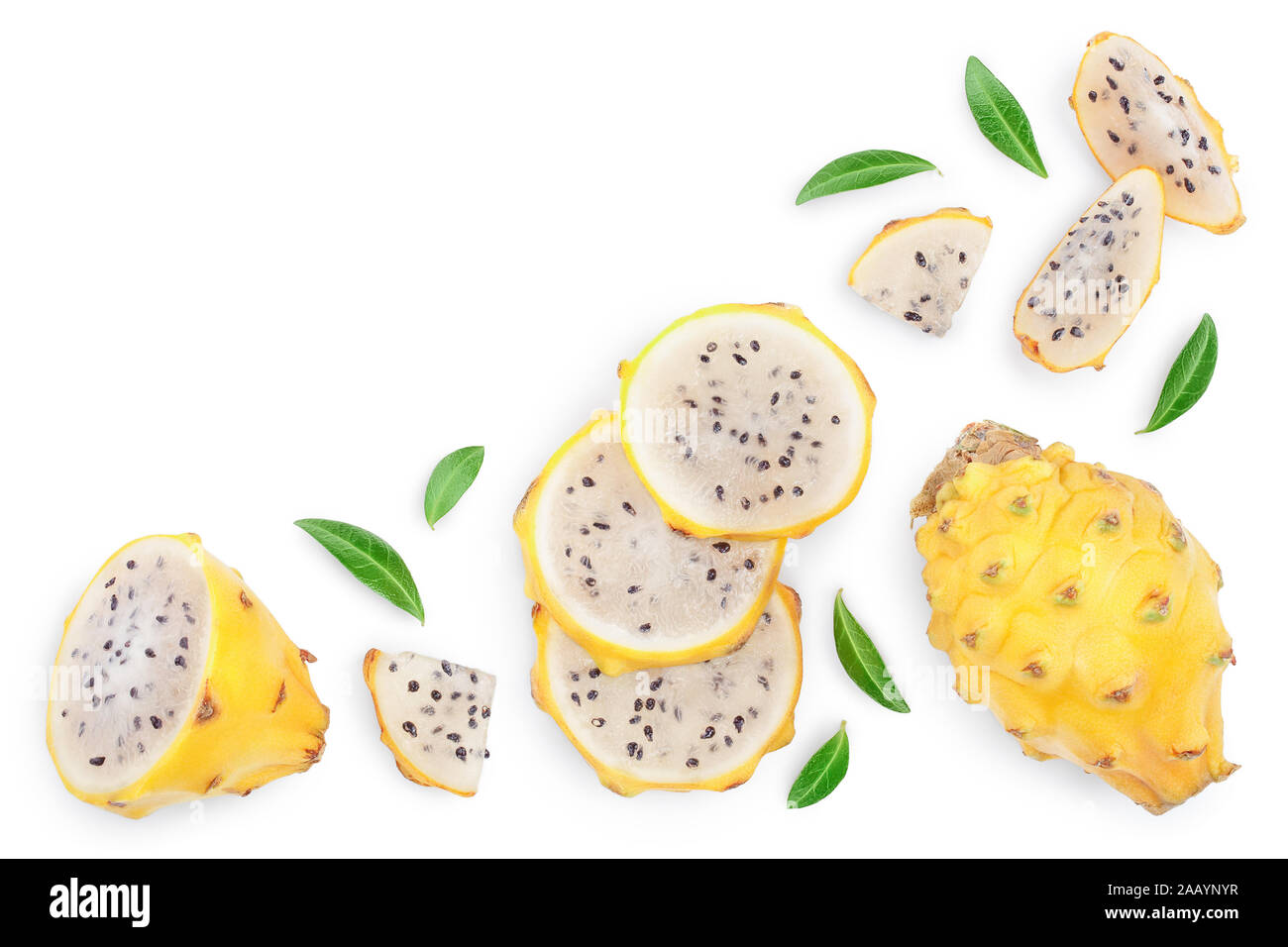 Dragon fruit, Pitaya or Pitahaya yellow isolated on white background ...