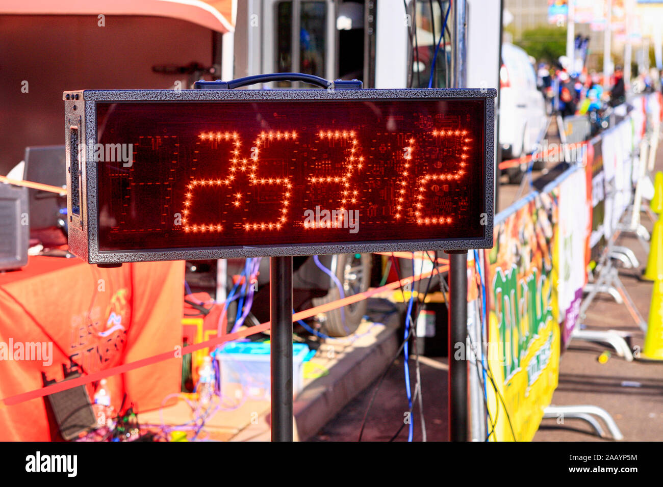 Digital clock timer at the El tour de Tucson bicycle race Stock Photo ...