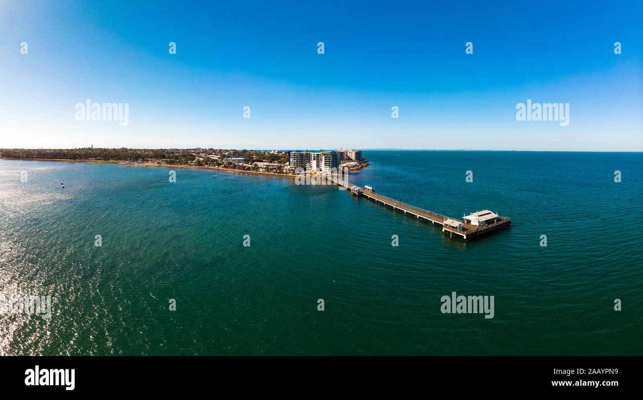 Woody Point Jetty is famous landmark on the Moreton Bay on Redcliffe ...