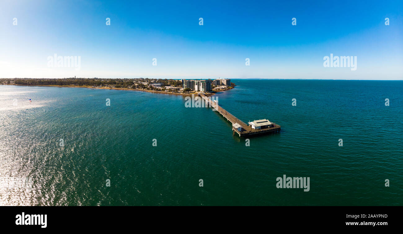 Woody Point Jetty is famous landmark on the Moreton Bay on Redcliffe ...