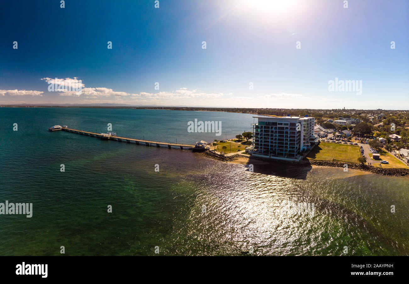 Woody Point Jetty is famous landmark on the Moreton Bay on Redcliffe ...