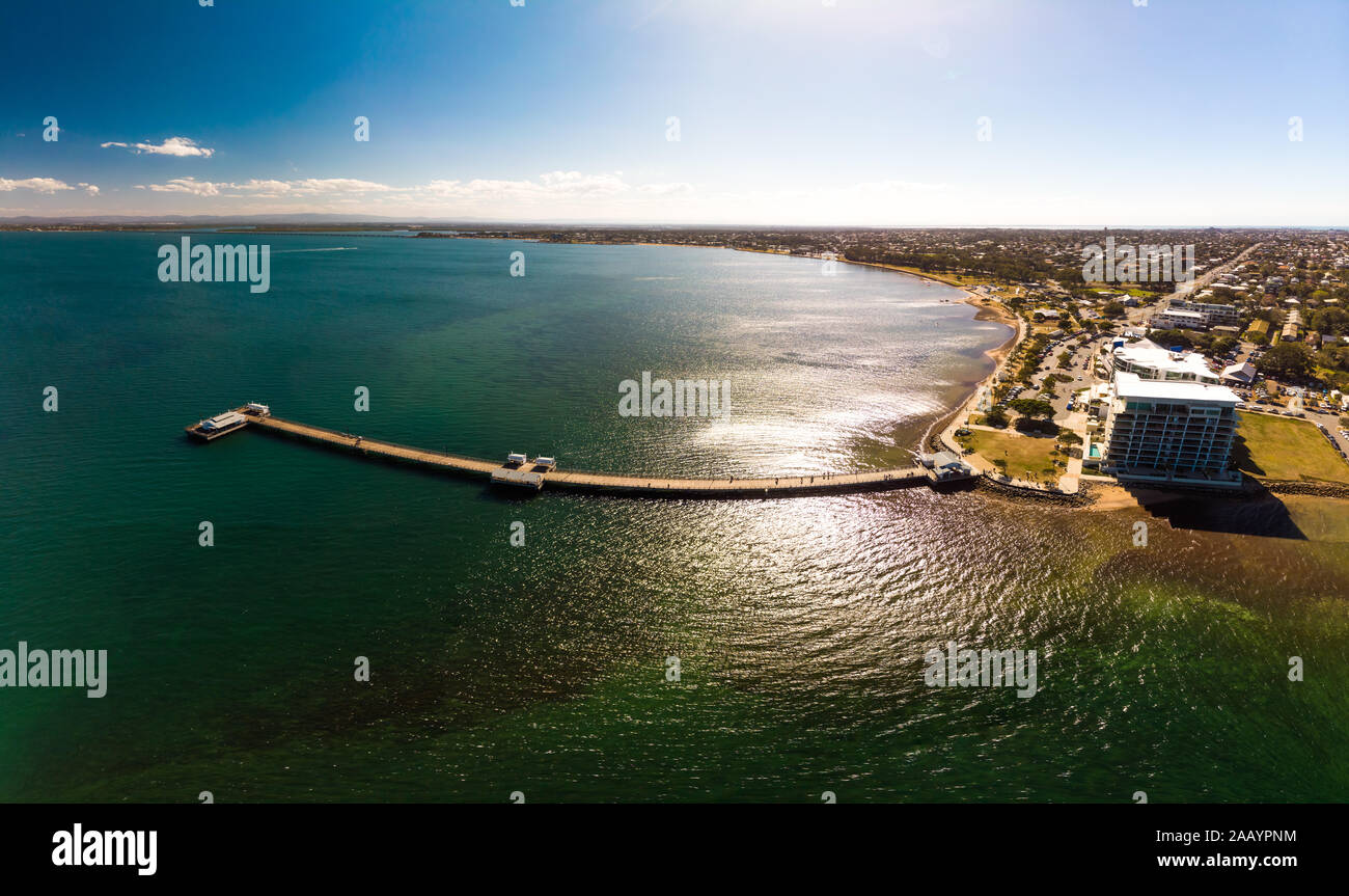 Woody Point Jetty is famous landmark on the Moreton Bay on Redcliffe ...