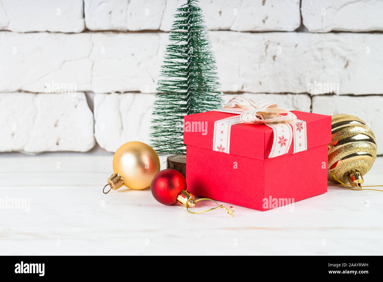 Christmas background. Red and golden decorations on white Stock Photo ...