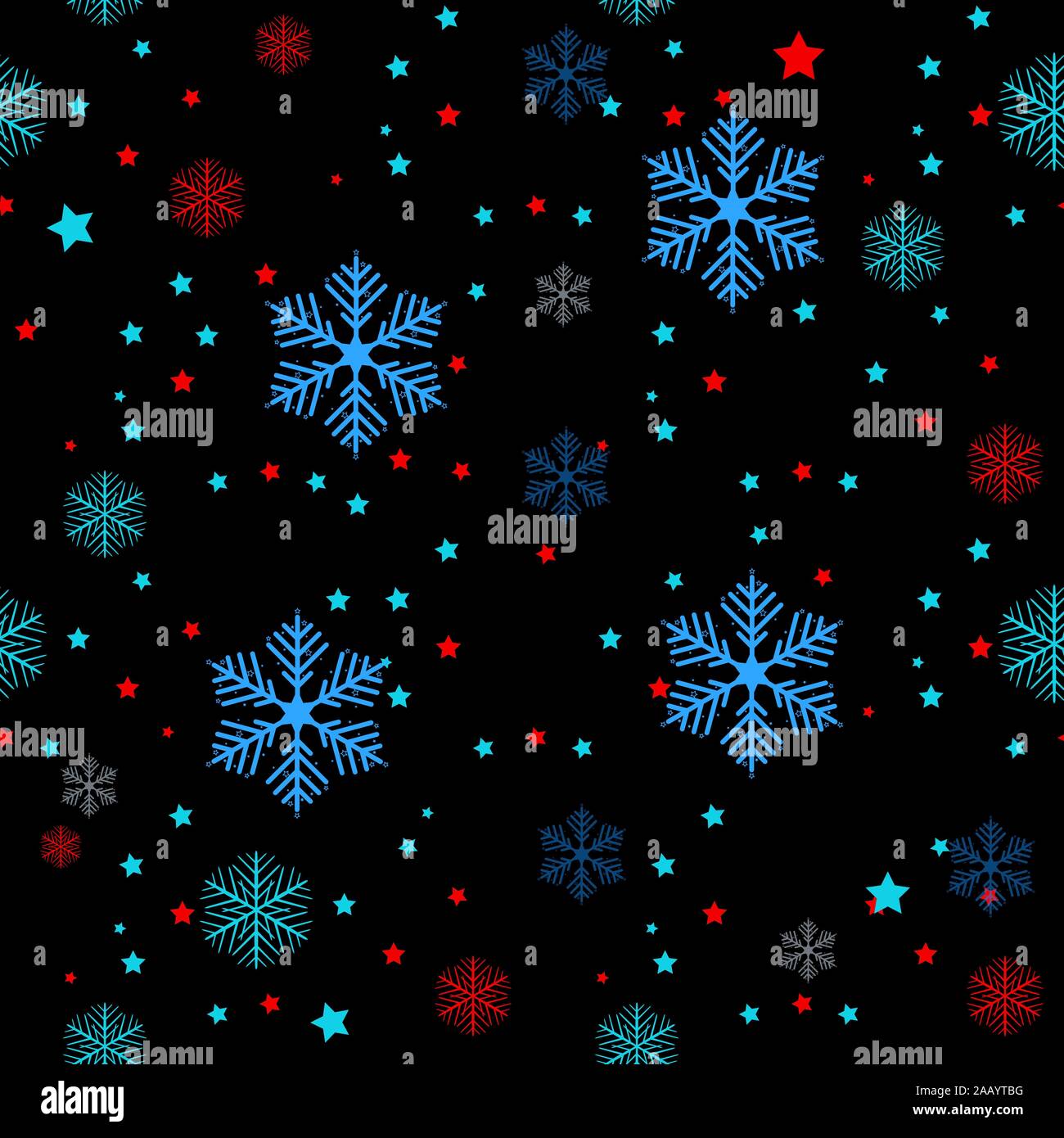 Seamless background with snowflakes in blue and red colour on black ...