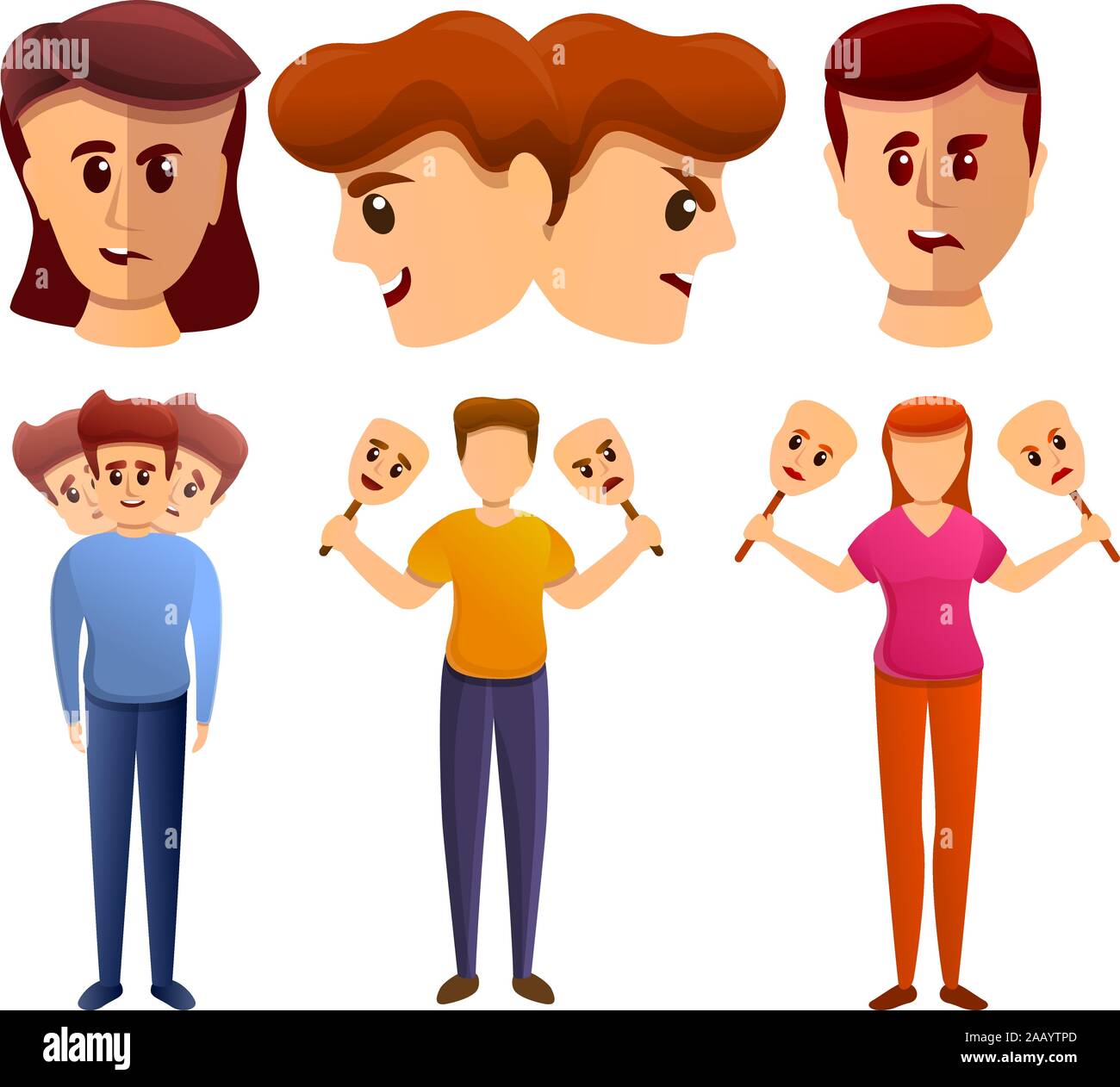 Bipolar disorder icons set. Cartoon set of bipolar disorder vector ...