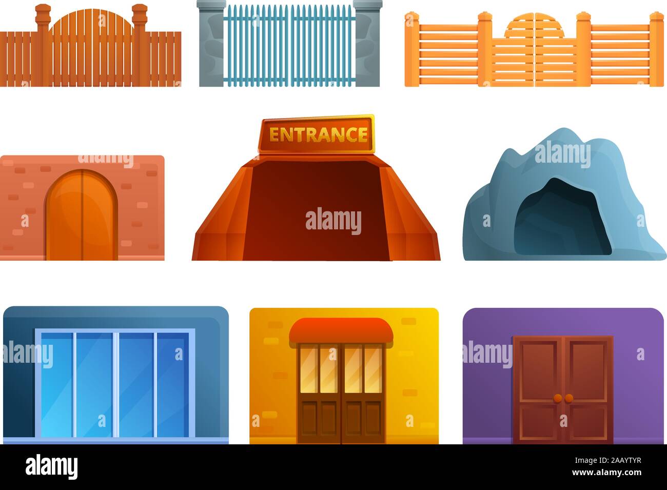 Entrance icons set. Cartoon set of entrance vector icons for web design ...
