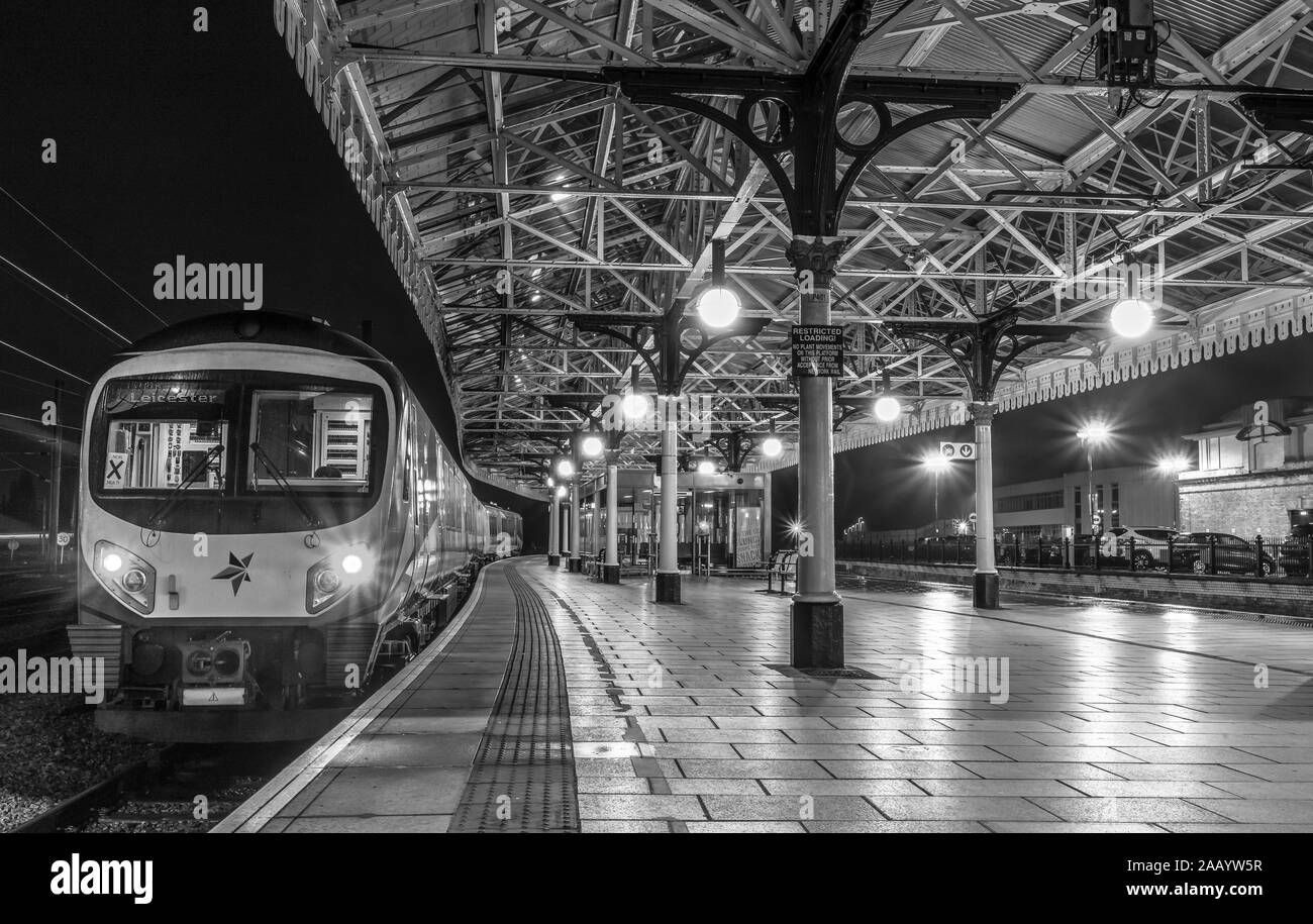 Empty railroad station night architecture Black and White Stock Photos ...