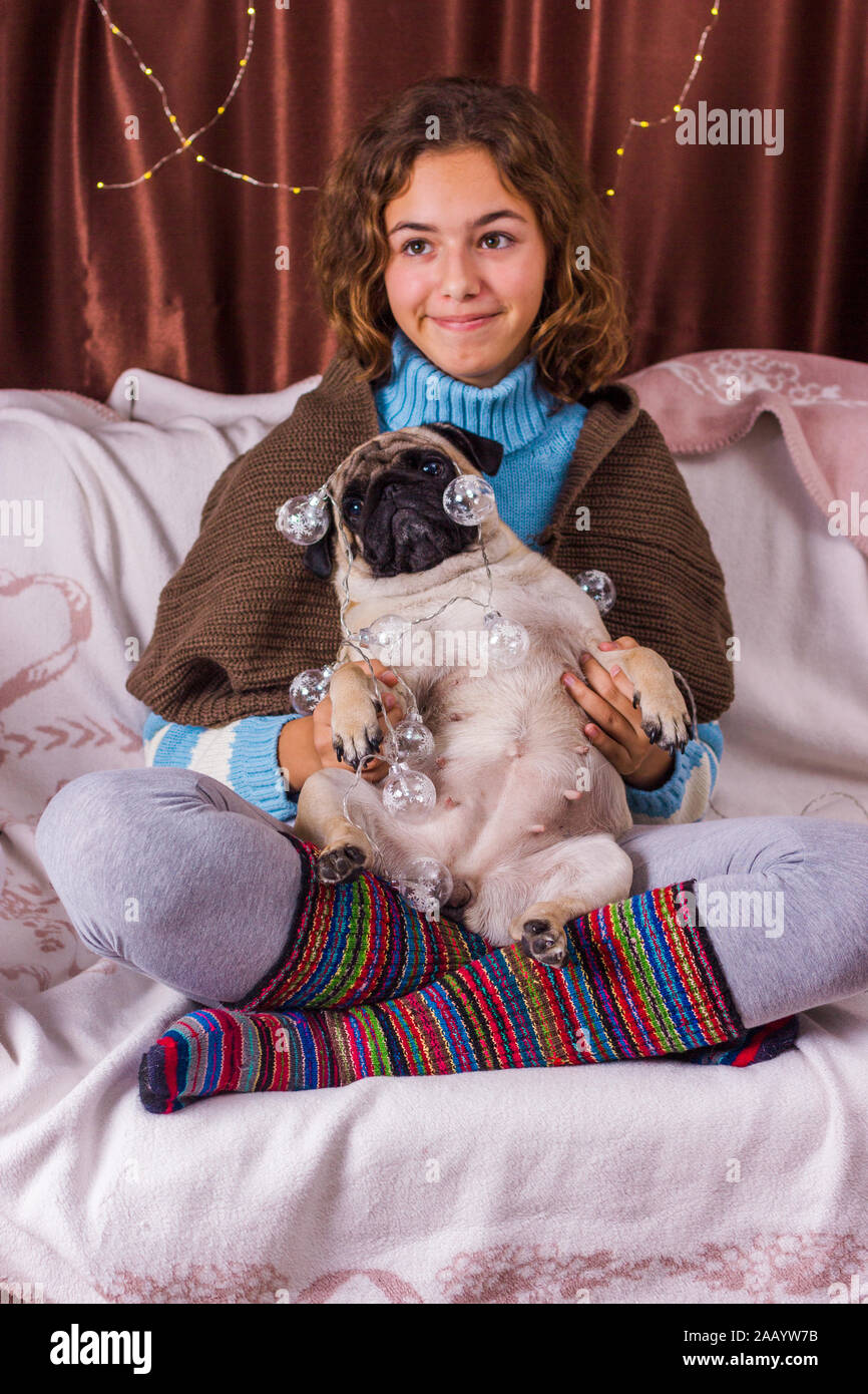 Pretty girl with pug hi-res stock photography and images - Alamy