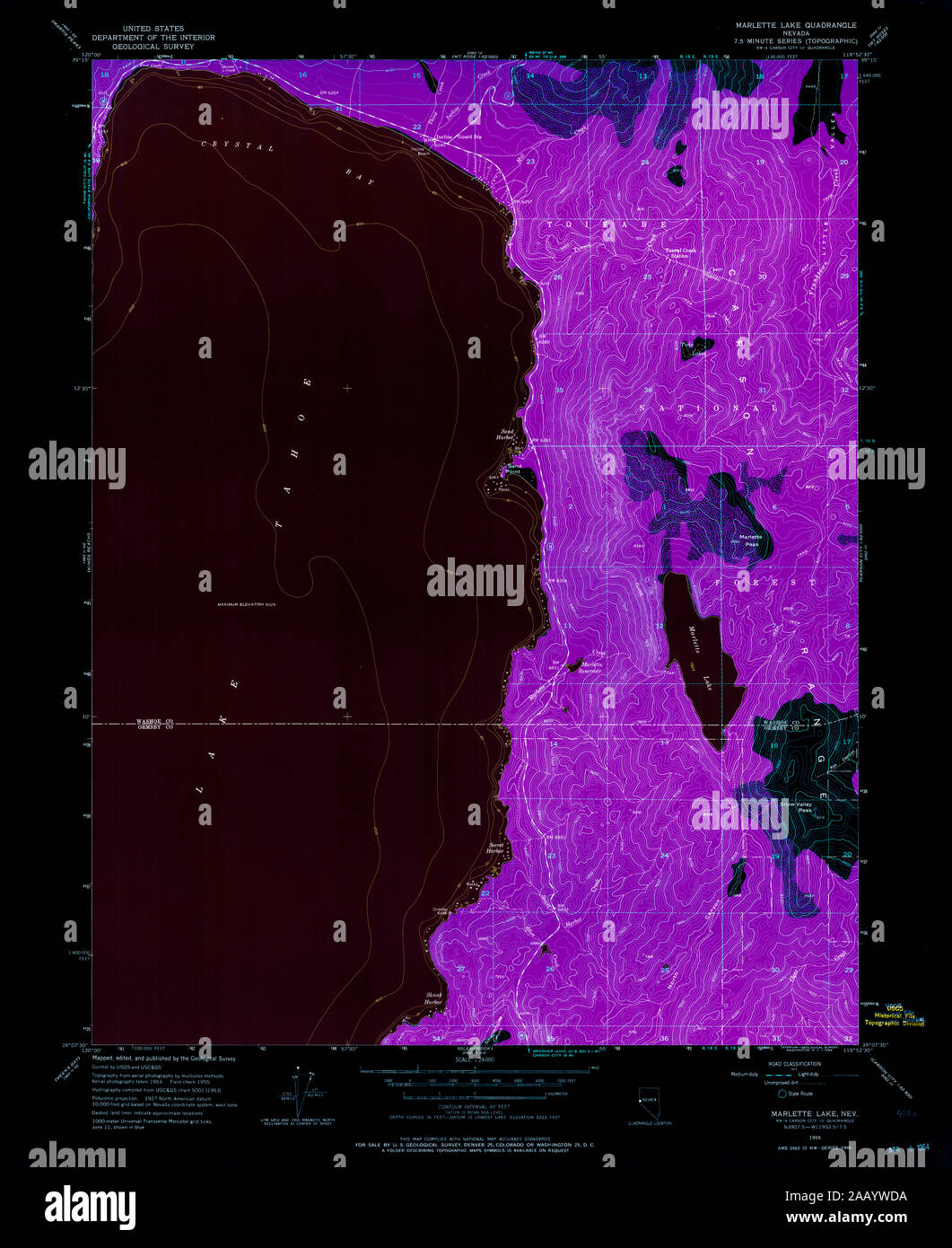 USGS TOPO Map Nevada NV Marlette Lake 319348 1955 24000 Inverted ...