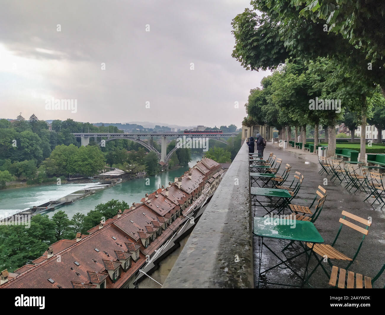 Bern, Switzerland. Embankment on the Aare River in the rain in the old ...