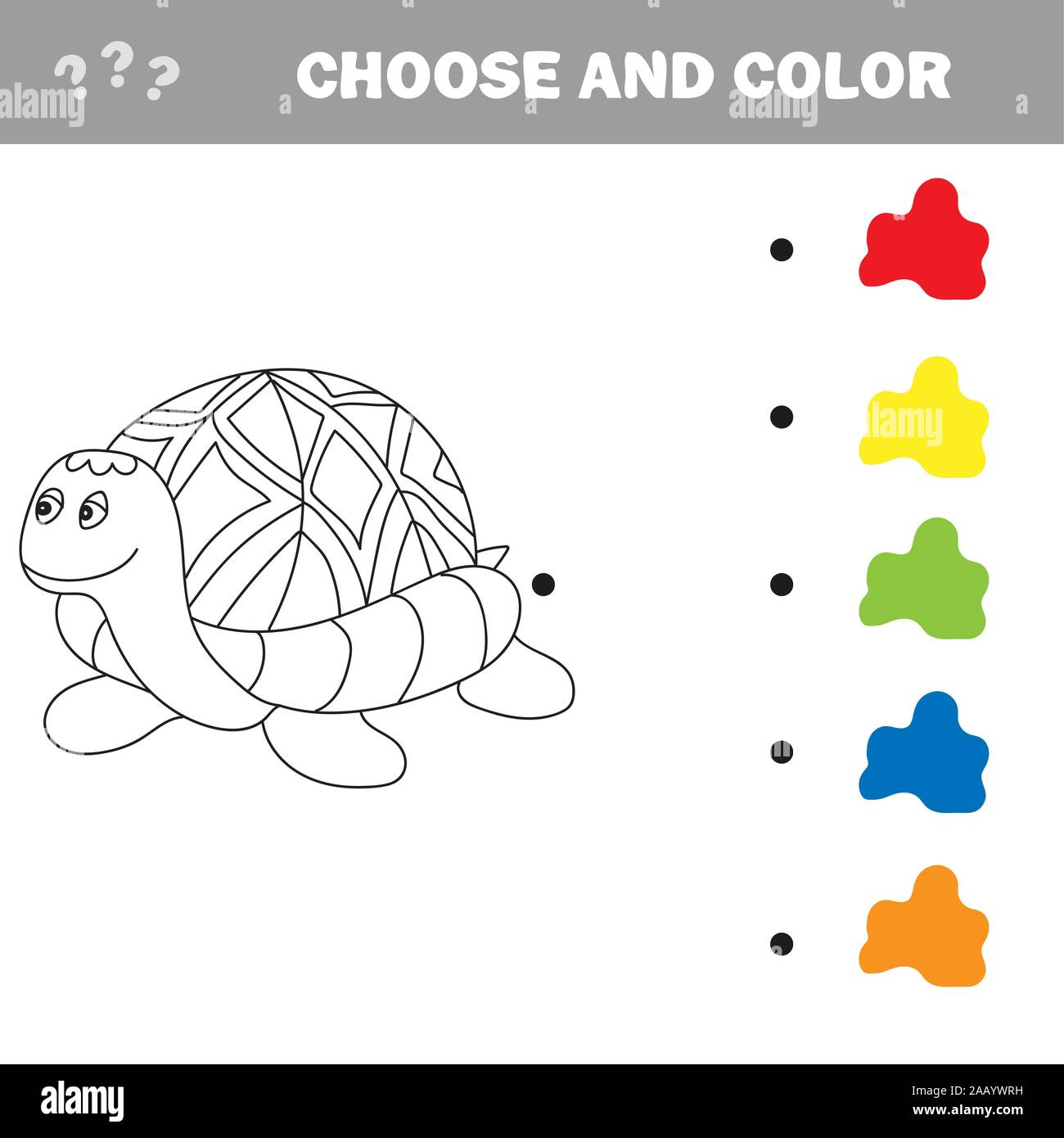 Cartoon turtle. Outlined. Vector illustration. Puzzle for Preschool ...