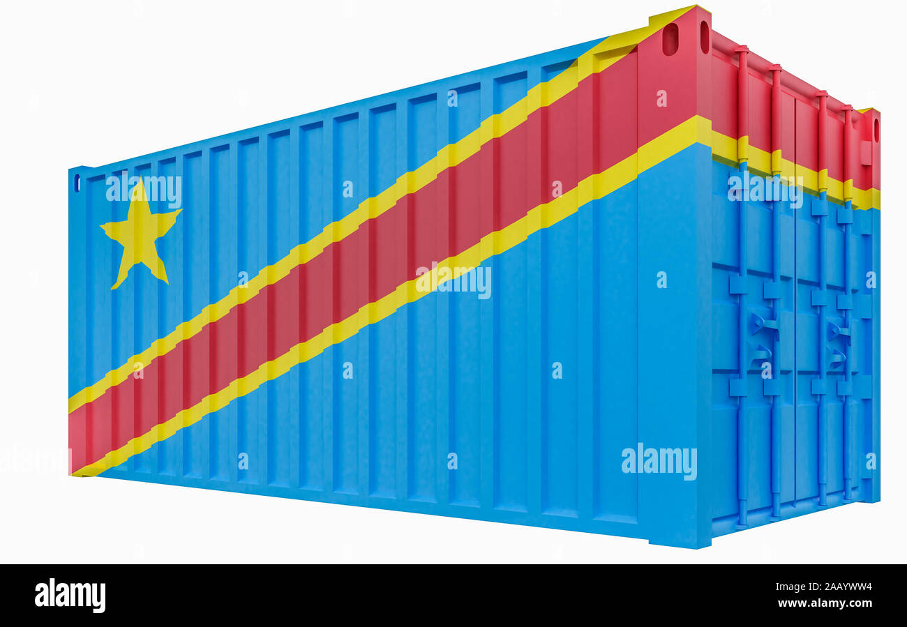 3D Render of Cargo Container with Congo Democratic Republic Flag Stock ...