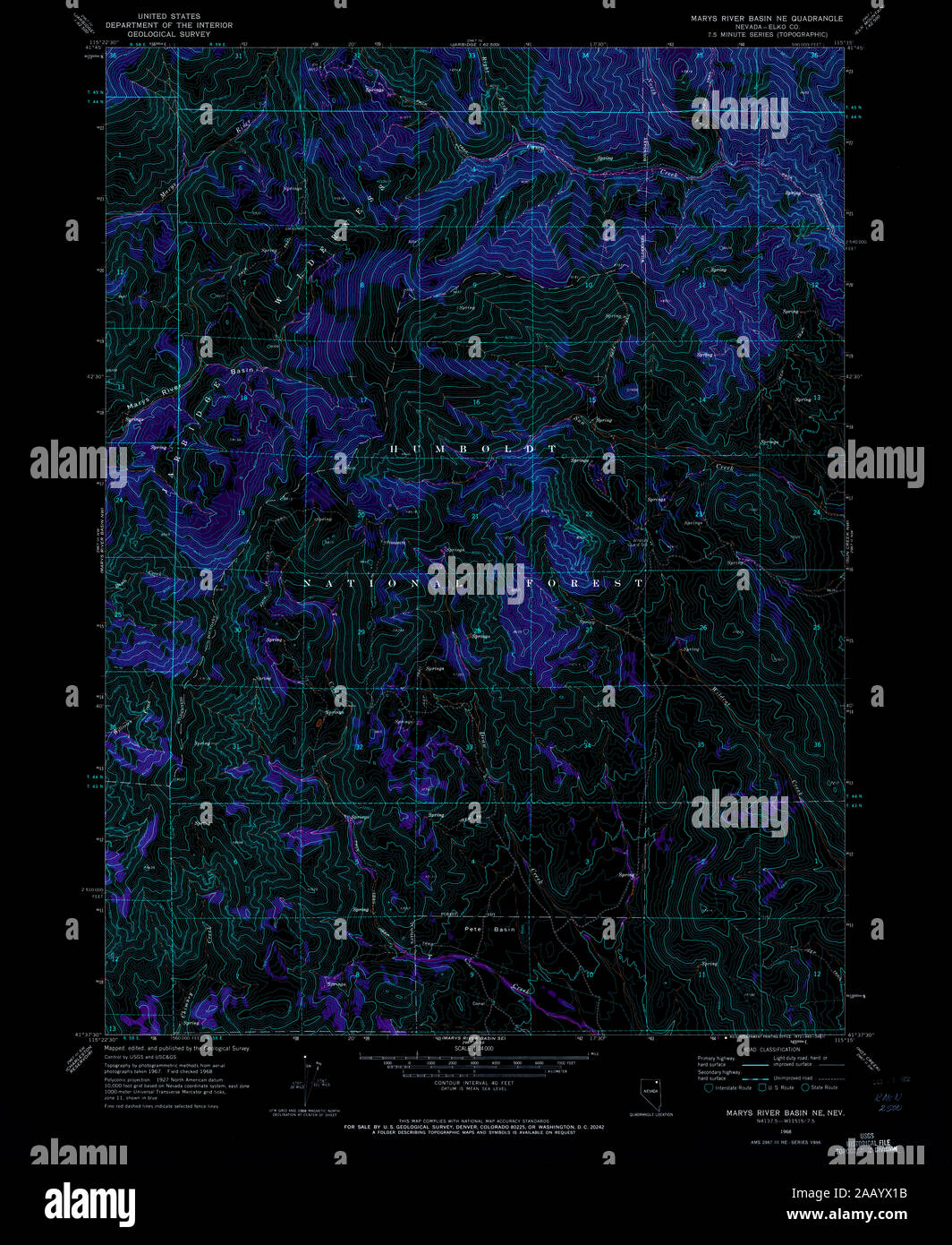USGS TOPO Map Nevada NV Marys River Basin NE 319355 1968 24000 Inverted ...