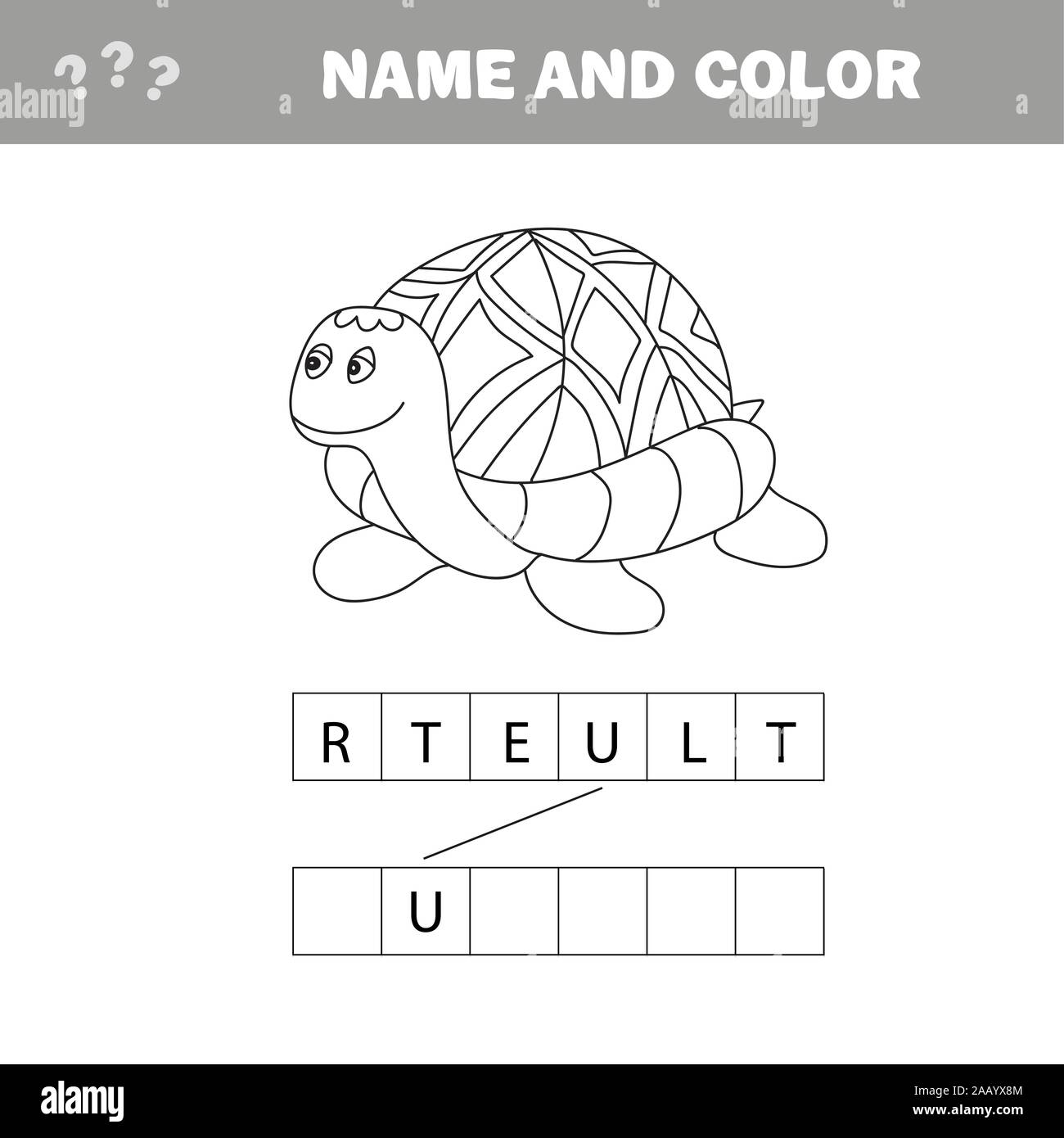 Cartoon turtle. Outlined. Vector illustration. Puzzle for Preschool ...