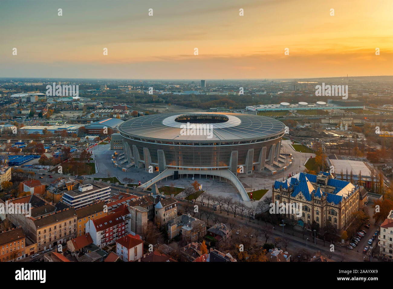 Amazing cityscape about budapest with Ferenc Puskas Arena. Stunning ...