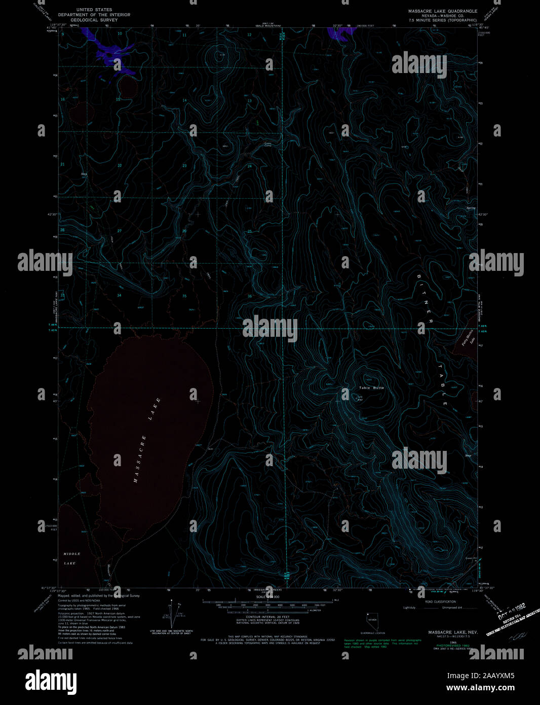 USGS TOPO Map Nevada NV Massacre Lake 319365 1966 24000 Inverted ...