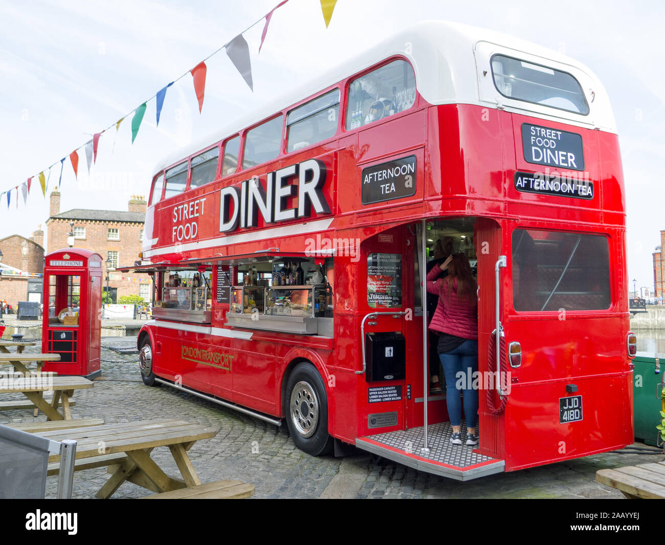Antique bus diner in Liverpool Stock Photo - Alamy