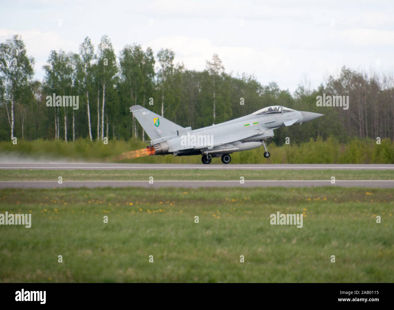 A British pilot scrambling to board a typhoon Aircraft at the Siauliai ...