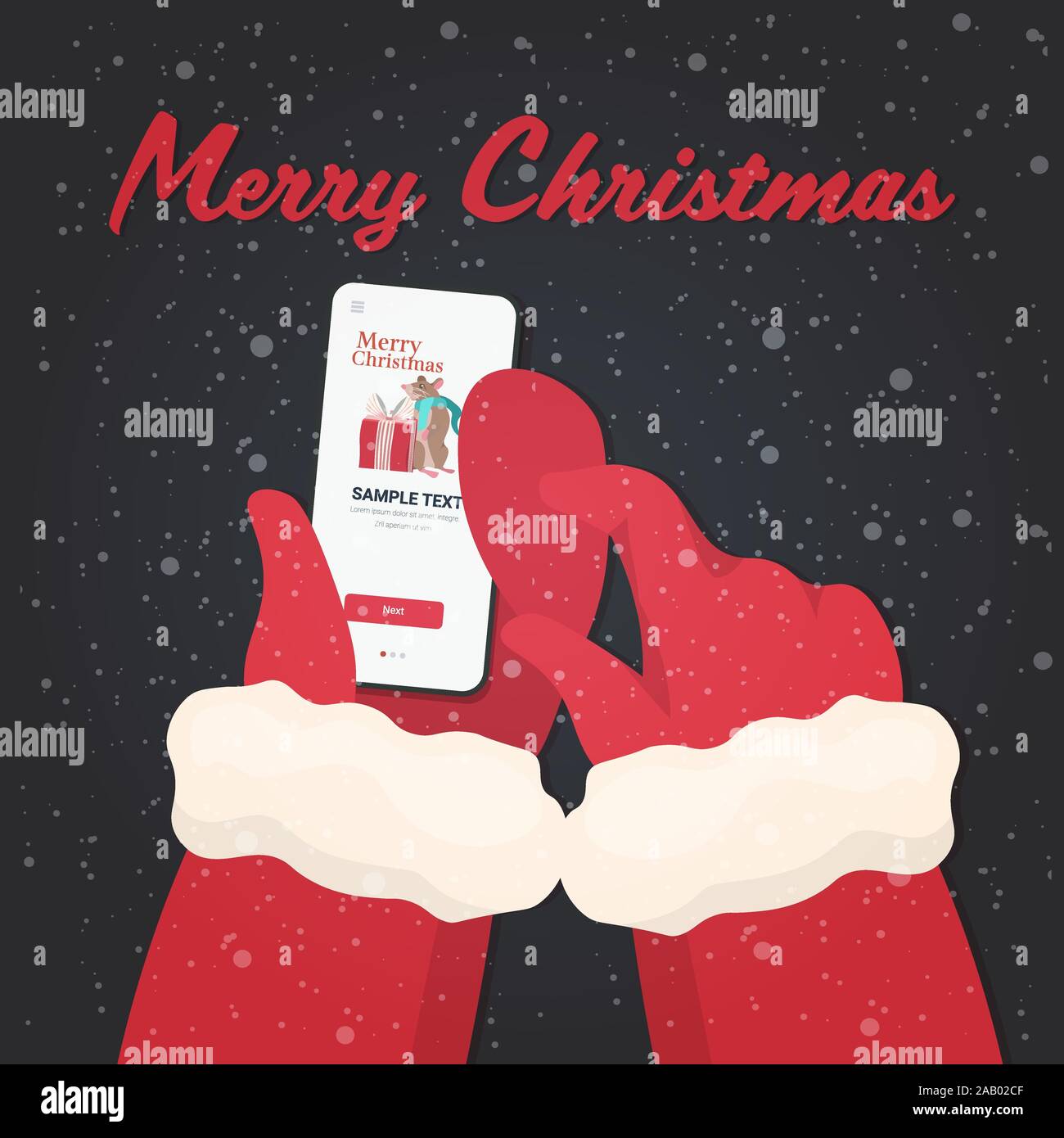 santa hands using mobile app rat with gift box on smartphone screen ...
