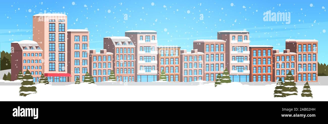 winter city buildings snowy town street cityscape snowfall background ...