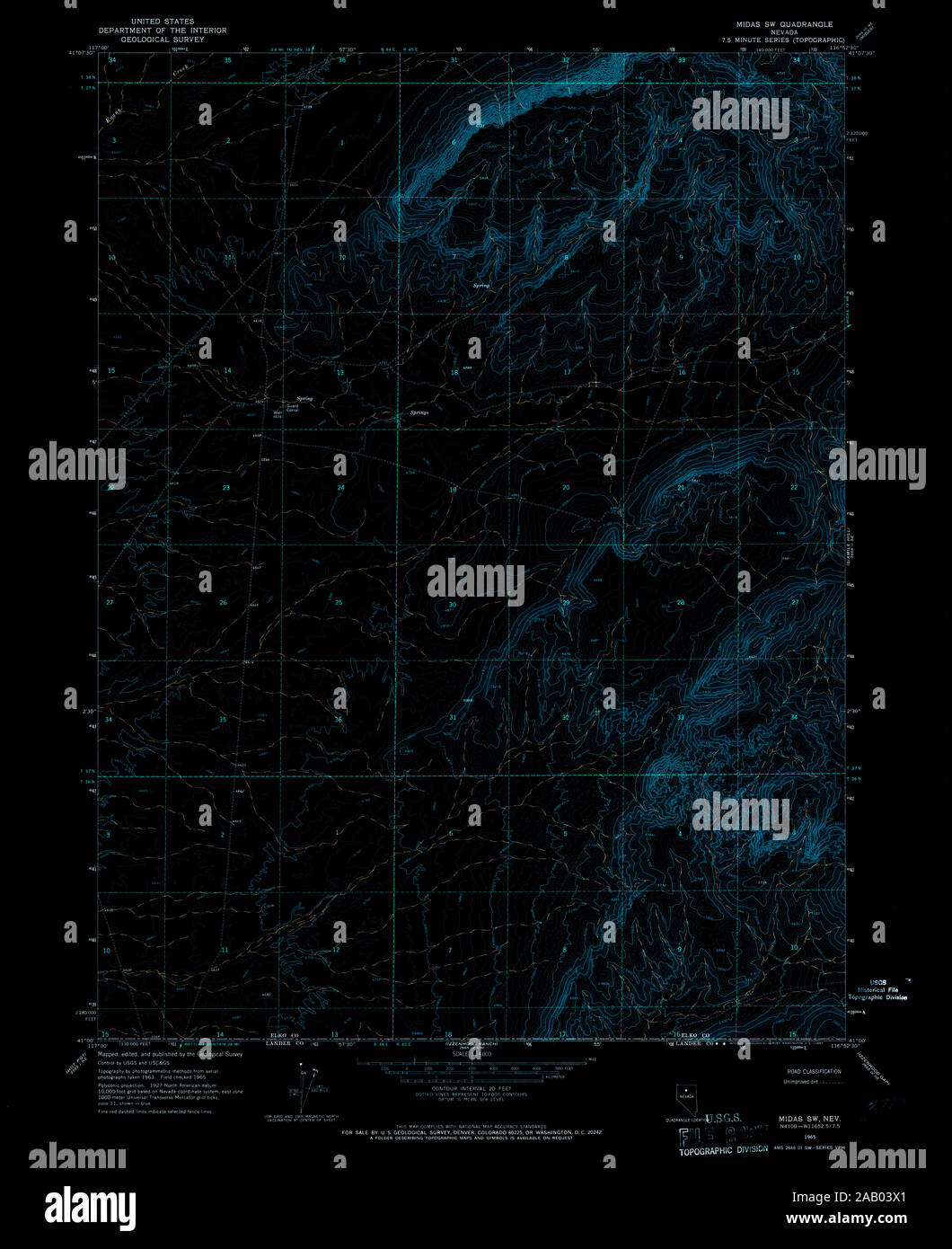 USGS TOPO Map Nevada NV Midas SW 319421 1965 24000 Inverted Restoration ...