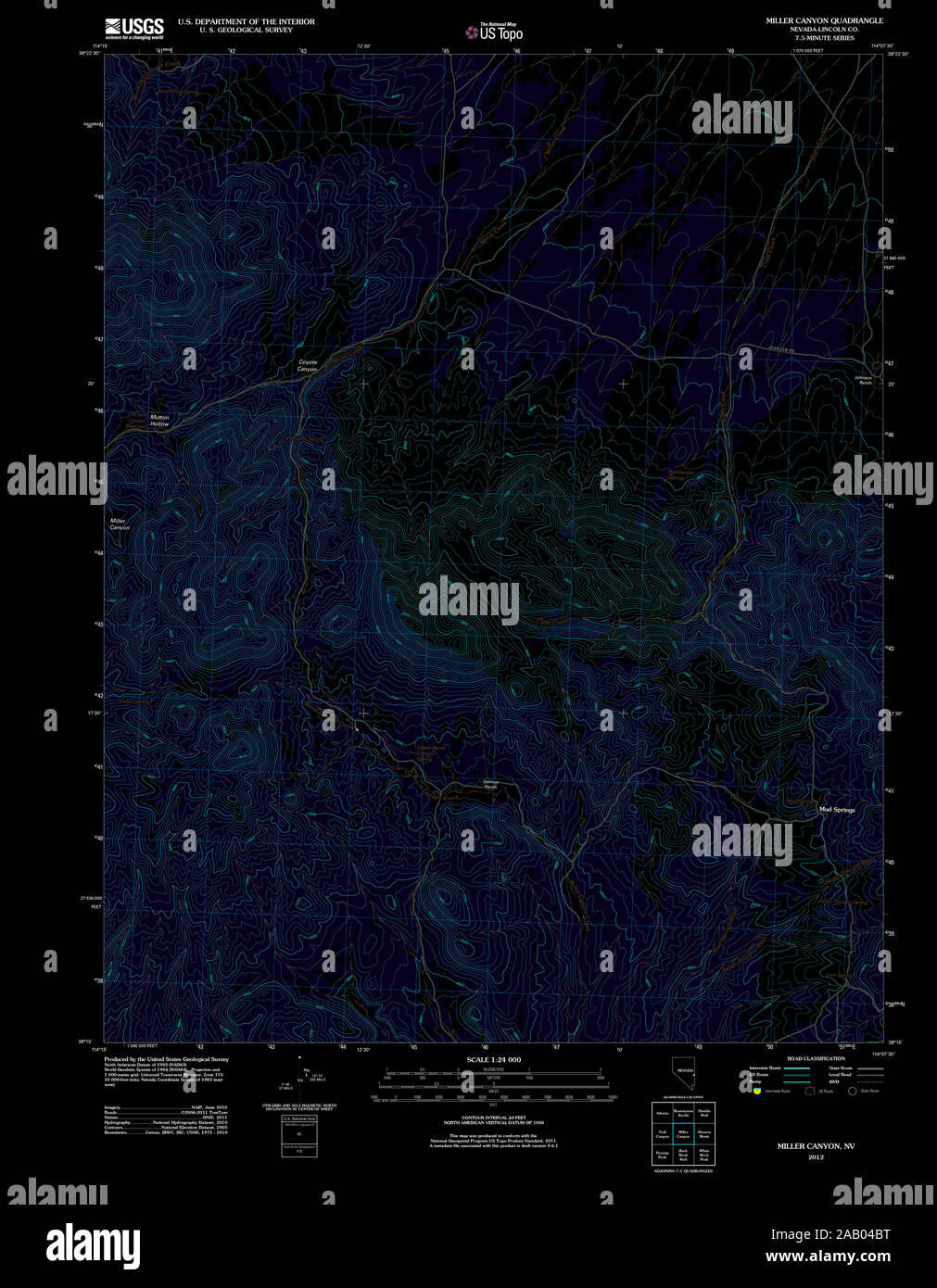 USGS TOPO Map Nevada NV Miller Canyon 20120124 TM Inverted Restoration ...