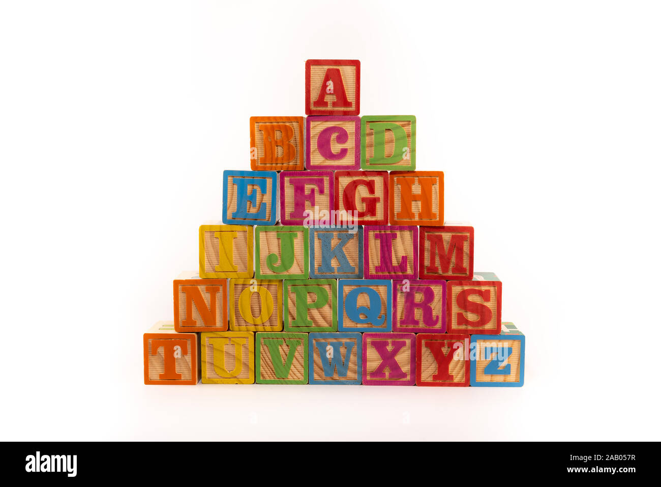 A child's alphabet toy spelling word block set, spelling out the ...