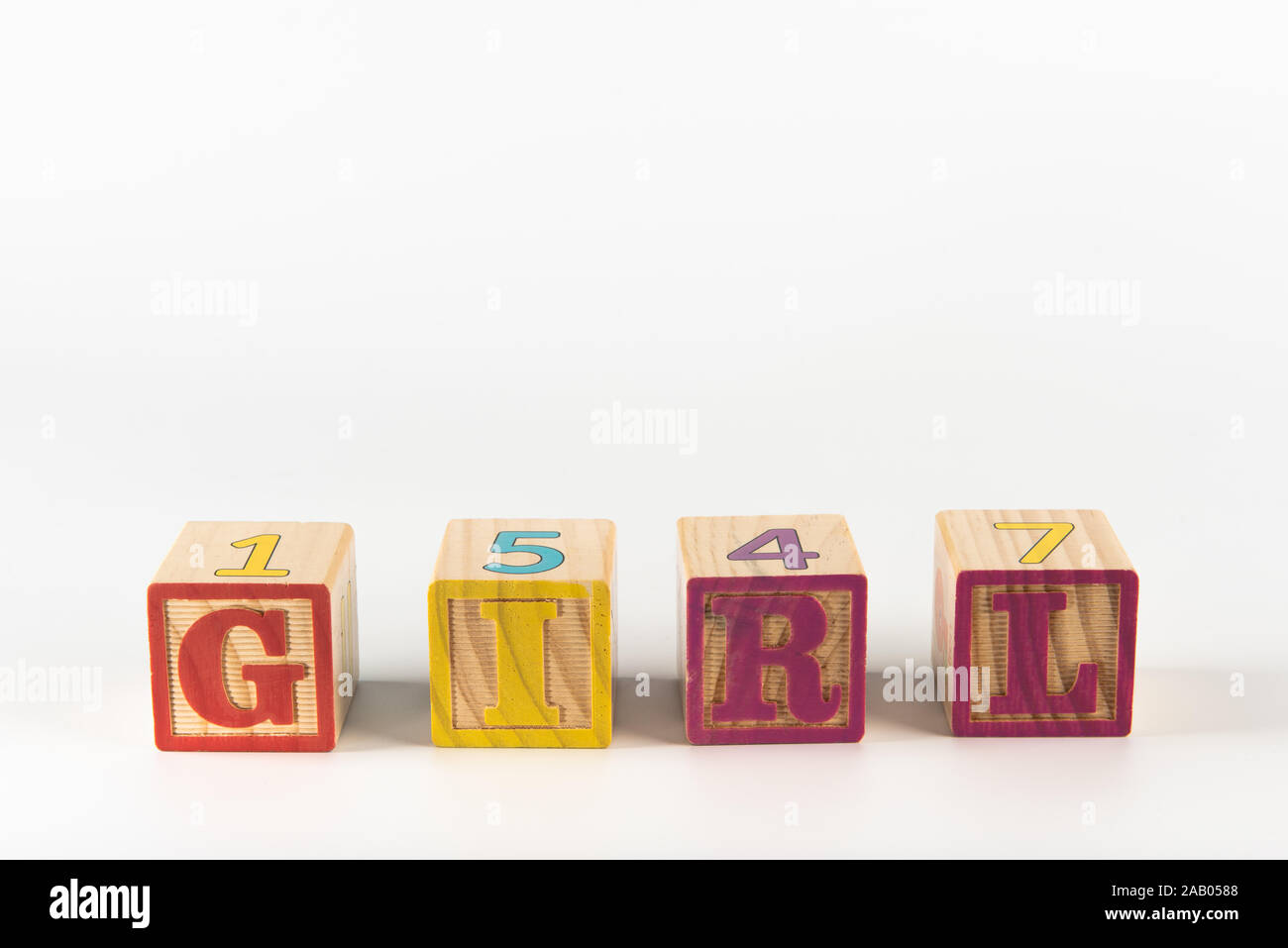 A child's alphabet toy spelling word block set, spelling out the word ...