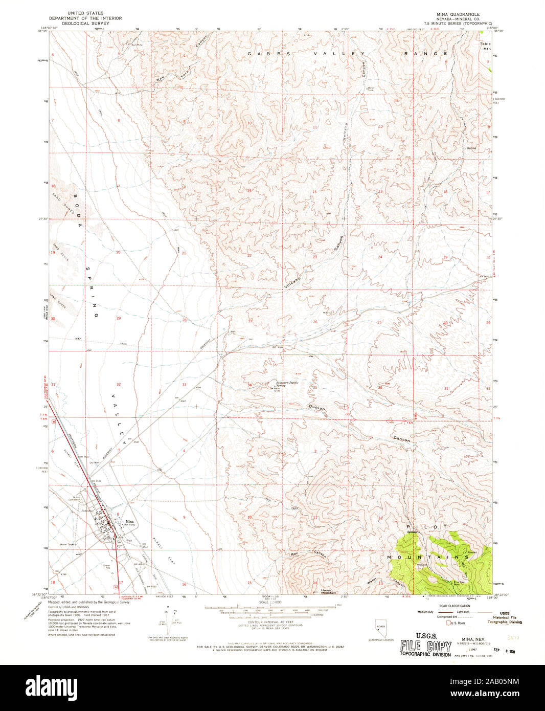 USGS TOPO Map Nevada NV Mina 319433 1967 24000 Restoration Stock Photo ...