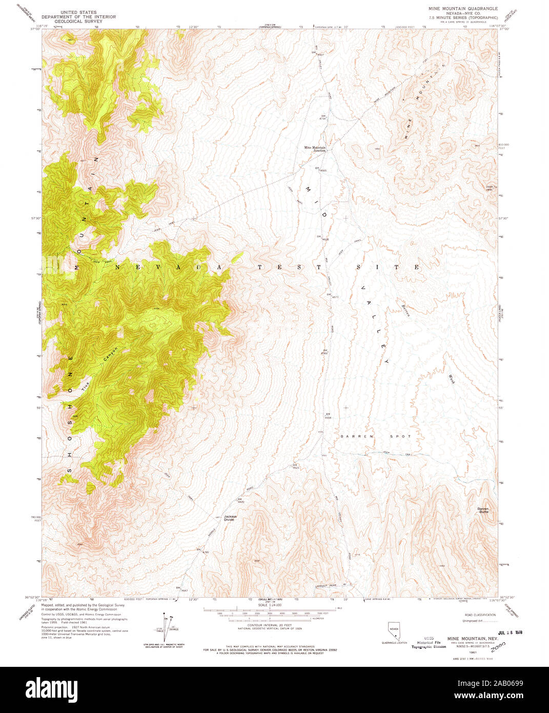 USGS TOPO Map Nevada NV Mine Mountain 319447 1961 24000 Restoration ...