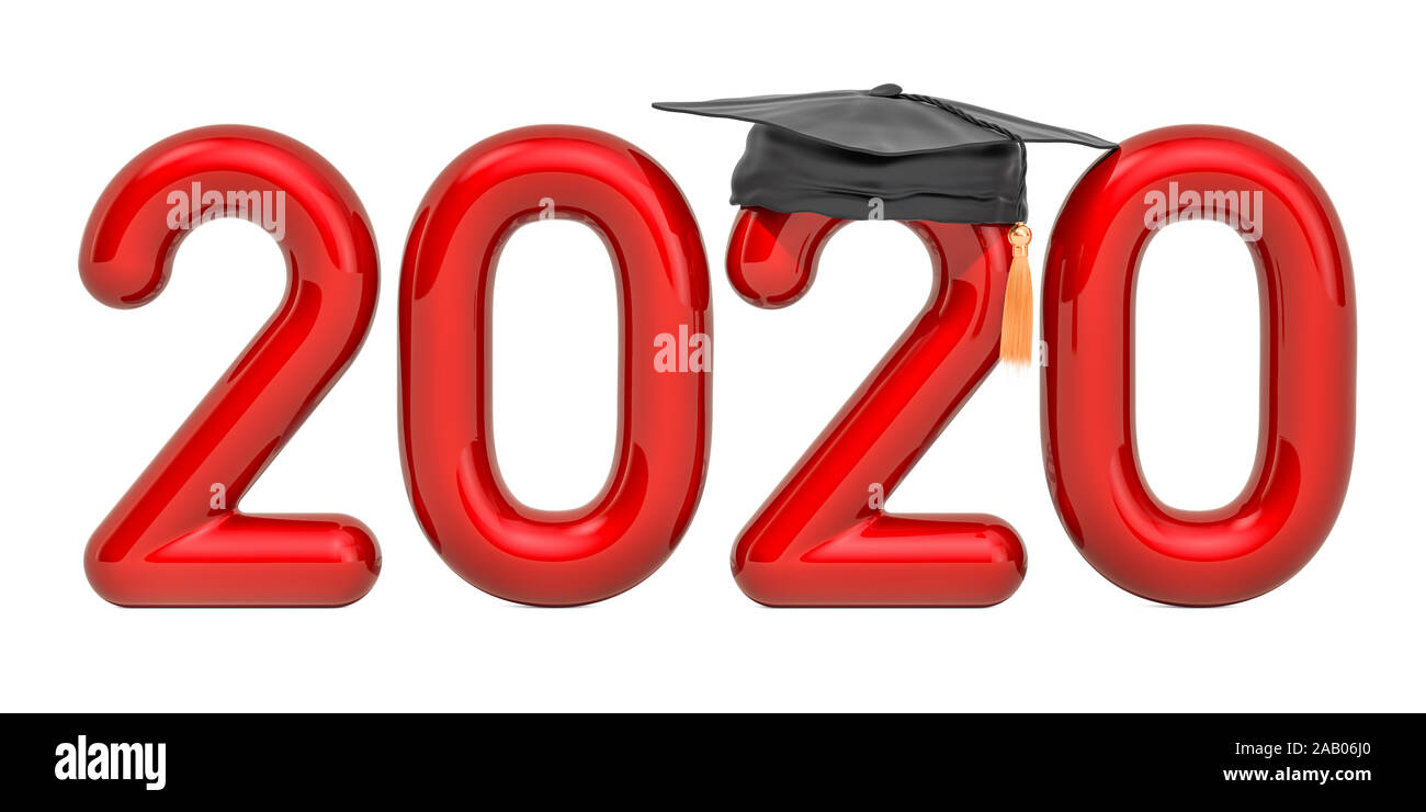 Graduate 2020, red inscription. 3D rendering isolated on white ...