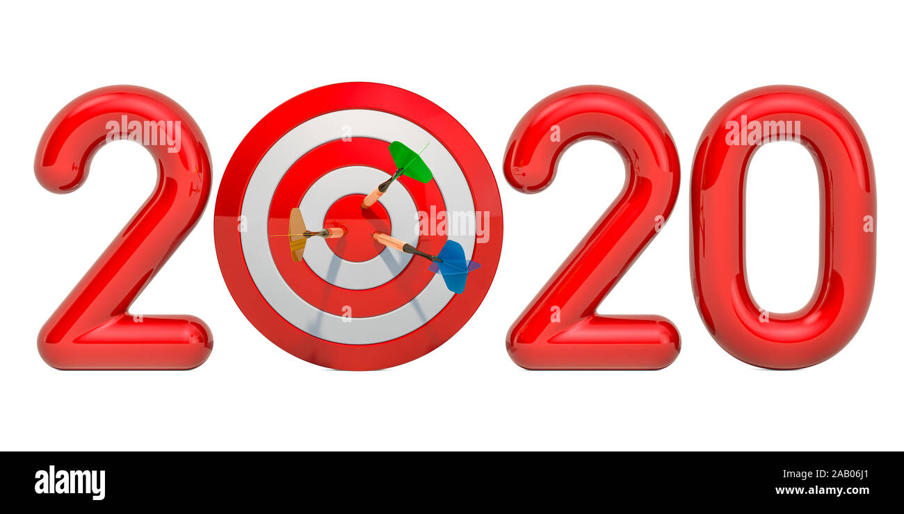 Target and mission of 2020 New Year concept, 3D rendering isolated on ...
