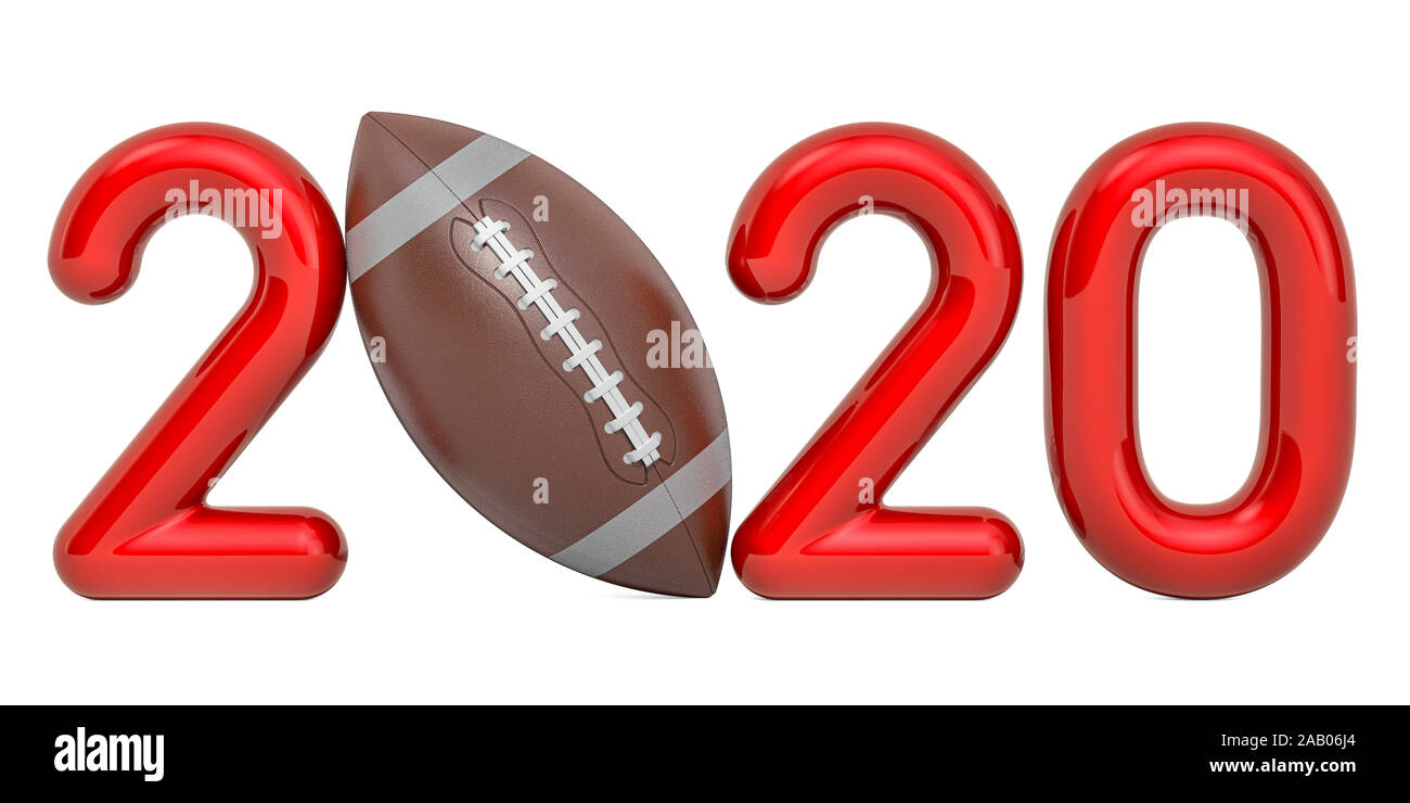 American football 2020 with ball, concept. 3D rendering isolated on ...