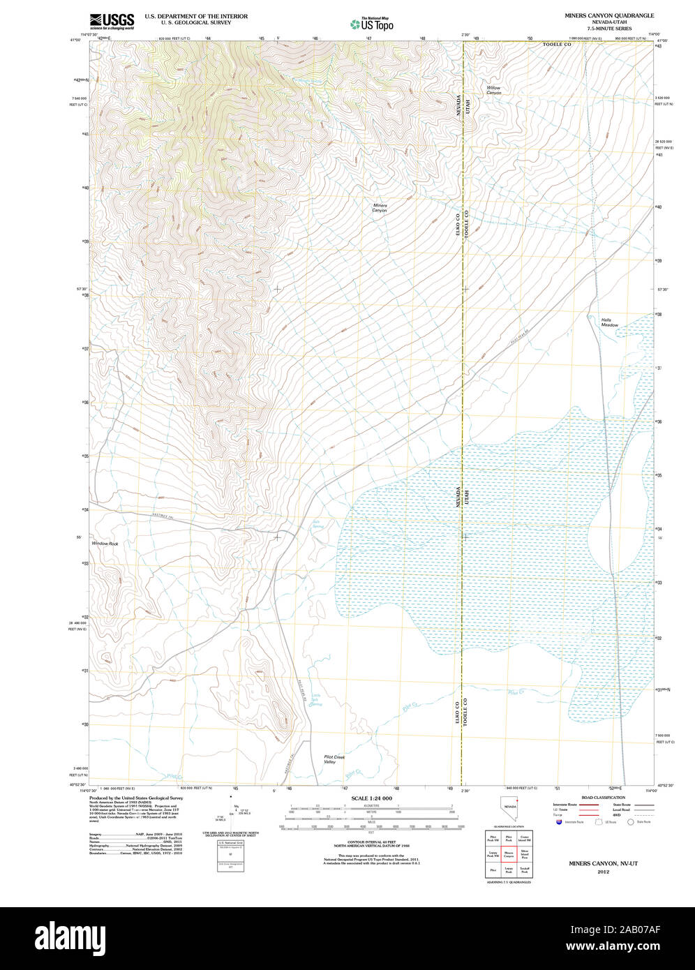 USGS TOPO Map Nevada NV Miners Canyon 20120214 TM Restoration Stock ...