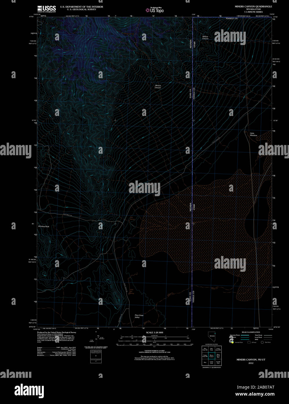 USGS TOPO Map Nevada NV Miners Canyon 20120214 TM Inverted Restoration ...