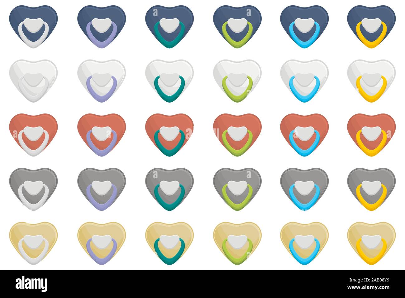 Illustration on theme big colored set baby pacifiers, dummy with rubber ...