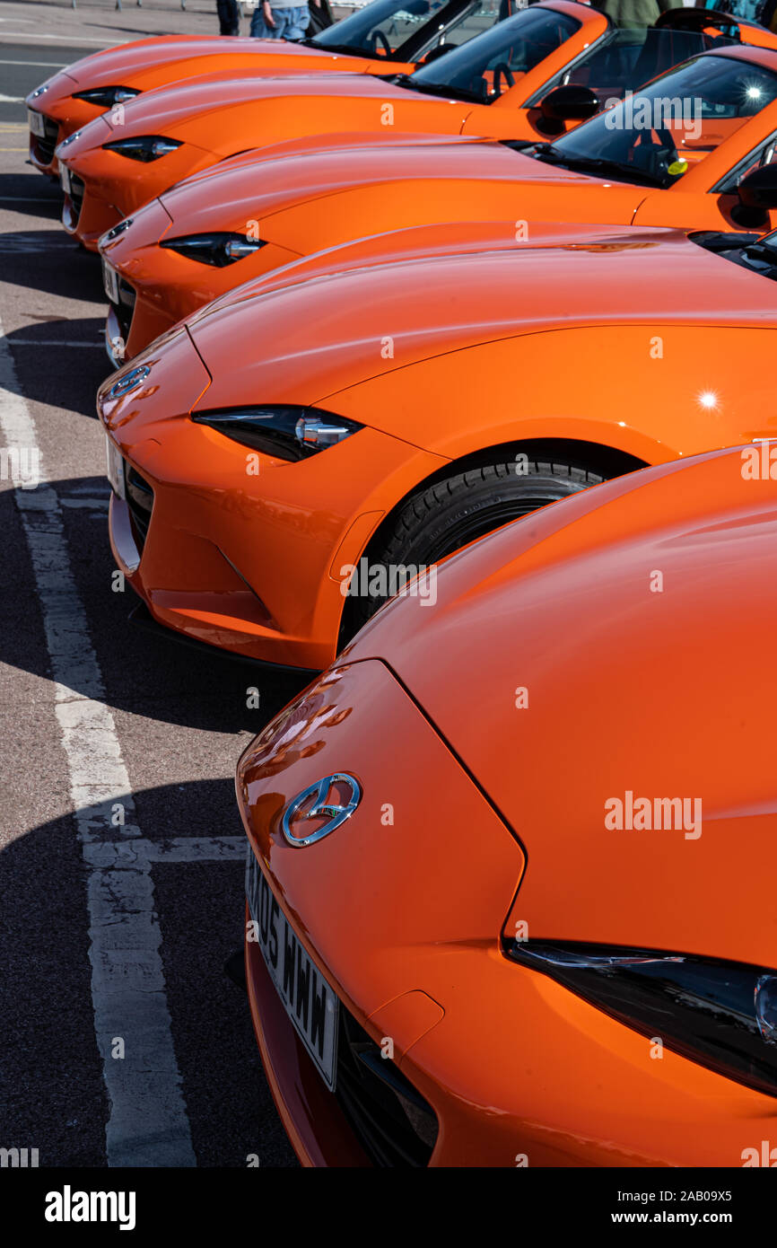 Line of Orange Mazda Miata MX-5 ND Mark 4 30th Anniversary model Stock ...