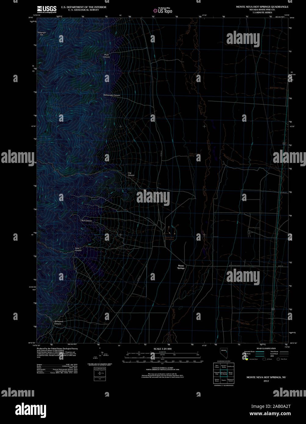 USGS TOPO Map Nevada NV Monte Neva Hot Springs 20120113 TM Inverted ...