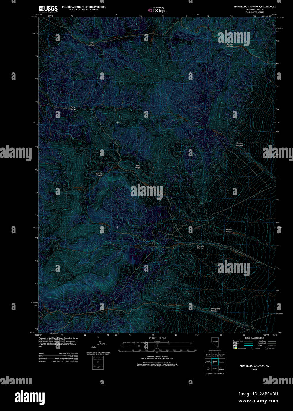 USGS TOPO Map Nevada NV Montello Canyon 20120120 TM Inverted ...