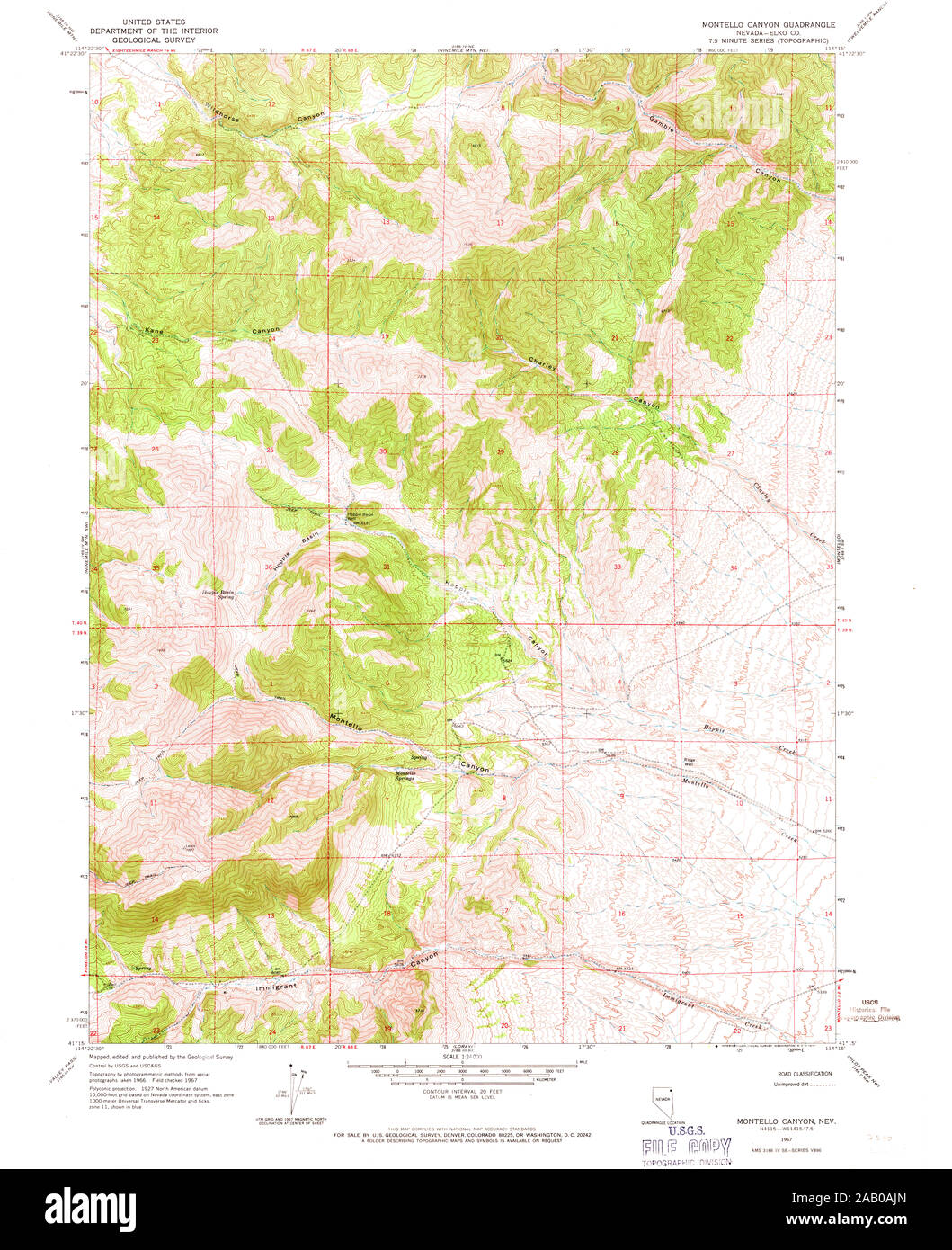 USGS TOPO Map Nevada NV Montello Canyon 319486 1967 24000 Restoration ...