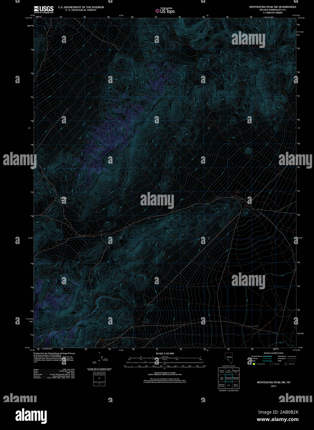 USGS TOPO Map Nevada NV Montezuma Peak SW 20111229 TM Inverted ...