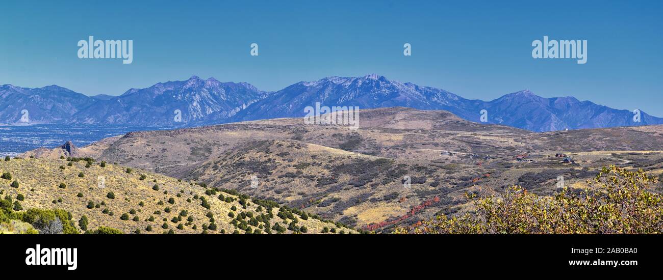 Views of Wasatch Front Rocky Mountains from the Oquirrh Mountains with ...