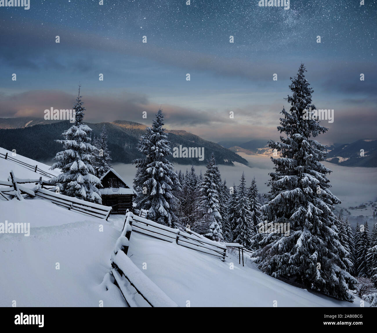 Winter landscape. Mountain village in the Ukrainian Carpathians ...
