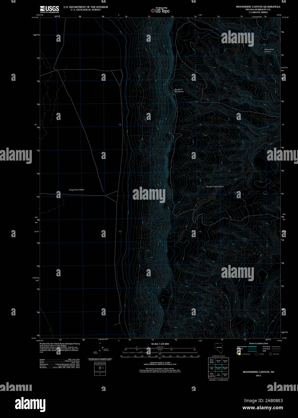 USGS TOPO Map Nevada NV Moonshine Canyon 20111227 TM Inverted ...